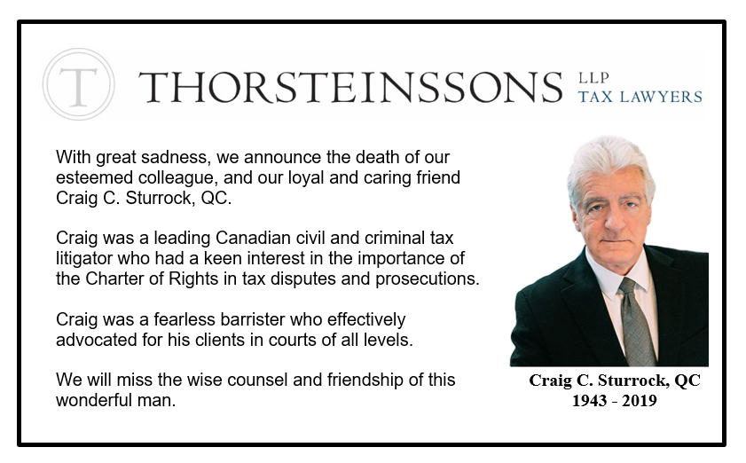 Craig C. Sturrock, QC - Thorsteinssons LLP Tax Lawyers